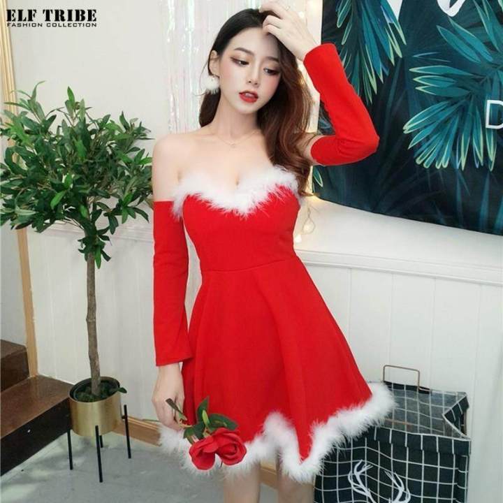 ELF TRIBE ชุดเดรสไร้สายเข้ารูปเครื่องแต่งกายคริสมาสต์สมอเรือปาร์ตี้ ...