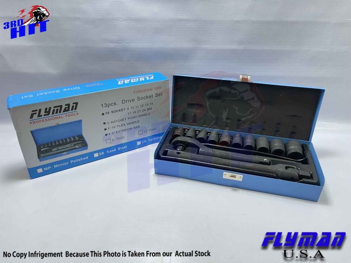 3rdHit ORIGINAL FLYMAN HEAVY DUTY 6PTS DRIVE SOCKET SET 13 PCS COD ...