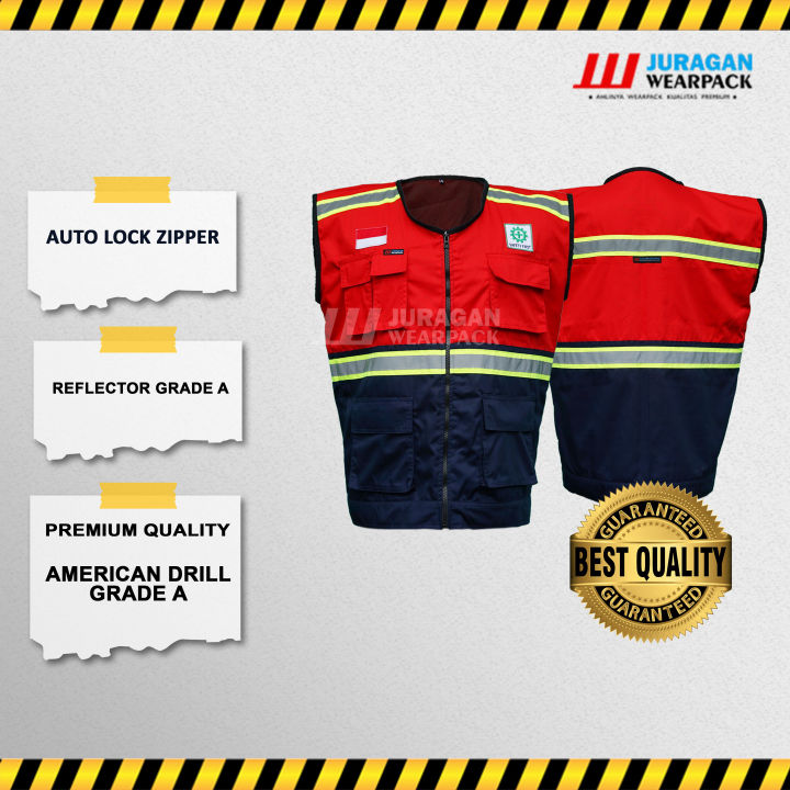Rompi Proyek Safety Warna Merah Kombinasi Biru Navy | Lazada Indonesia