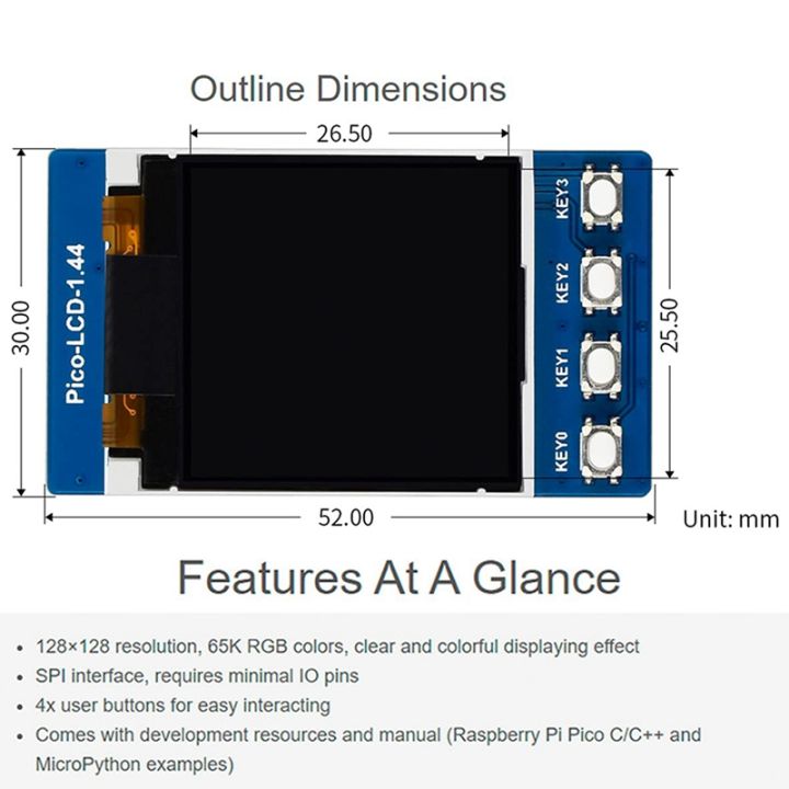Waveshare 1.44Inch LCD Display Module for Raspberry Pi Pico, 128X128 ...