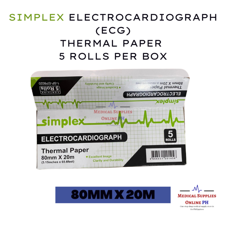 SIMPLEX Electrocardiograph (ECG) Thermal Paper 80mmx20m 1 BOX (5 Rolls ...