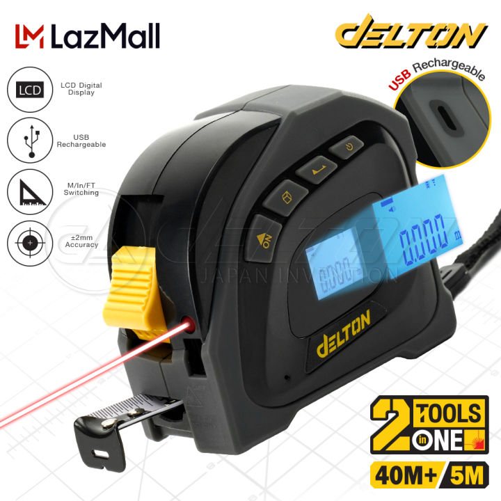 DELTON 2-IN-1 ตลับเมตรเลเซอร์ ตลับเมตรเลเซอร์ดิจิตอล ตลับเมตร 5 เมตร / เลเซอร์วัดระยะ 40 เมตร ...