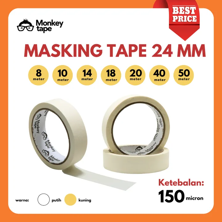 [ ISI 6 PCS ] Lakban Kertas Masking Tape Solvent 24 MM MERK MONKEY TAPE ...