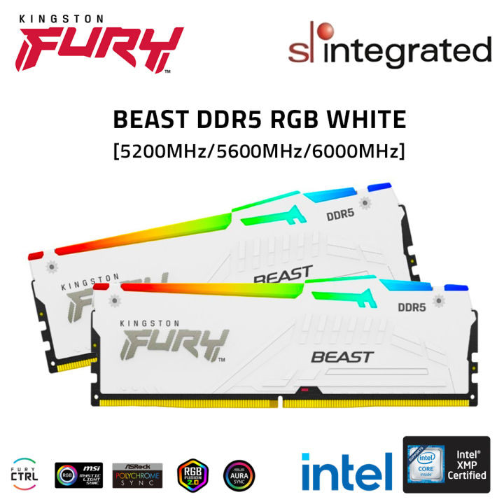 Kingston FURY Beast RGB DDR5 White (Intel XMP) Desktop Gaming Memory RAM - 5200MHz/5600MHz/(CL40 ...