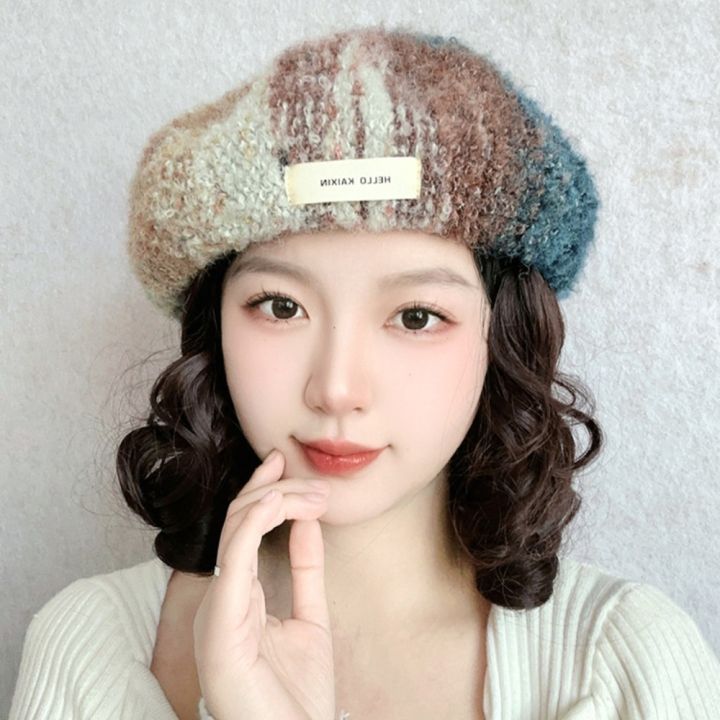 Y2K2 หมวกวิกผมผู้หญิง สไตล์เกาหลีแบบ วิกหมวกเบเร่ต์ ฤดูหนาวฤดูใบไม้ร่วง ...
