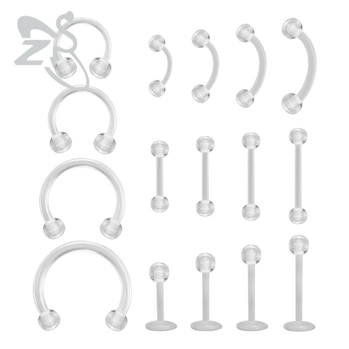 1 PC 16G 6-12mm Clear Acrylic Barbell Studs Lip Tongue Eyebrow Rings ...