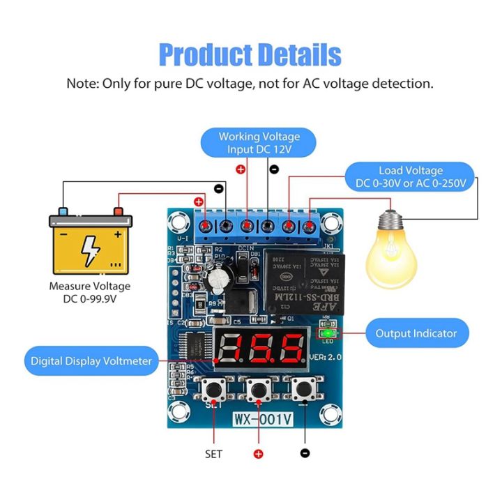 Low Voltage Cutoff, Battery Voltage Monitor Module DC 12V Low Voltage ...