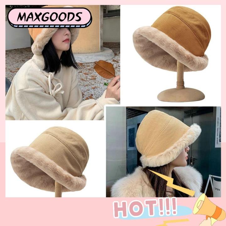 1 Pc Bucket Hat Women Winter Bucket Hat Faux Fur Warm Fisherman Cap ...
