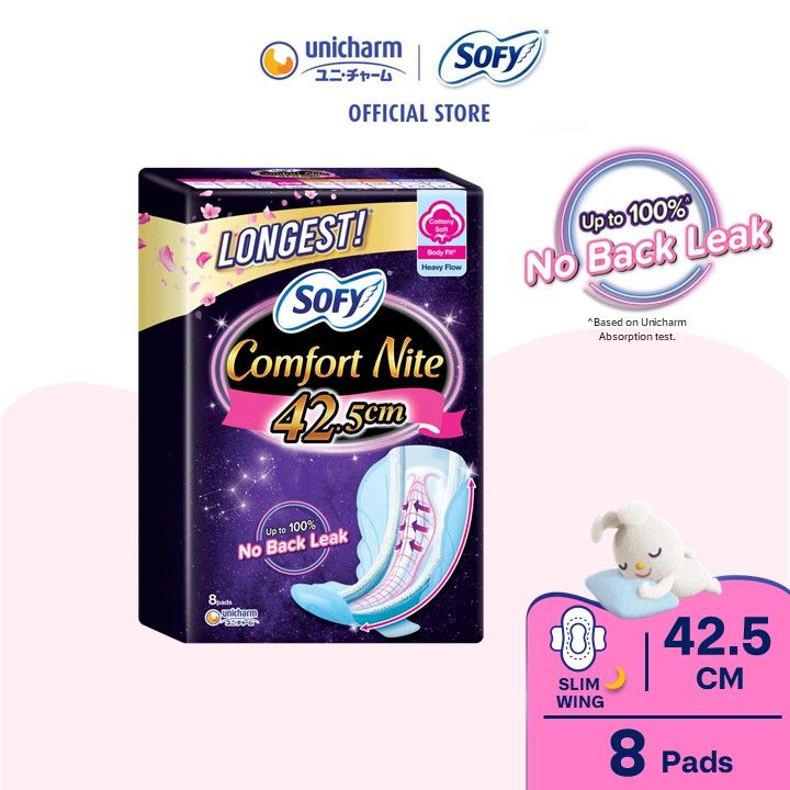 SOFY Comfort Nite Anti Bacterial Cottony Soft Night Slim Wing Sanitary Pad 42.5cm 8pcs | Lazada