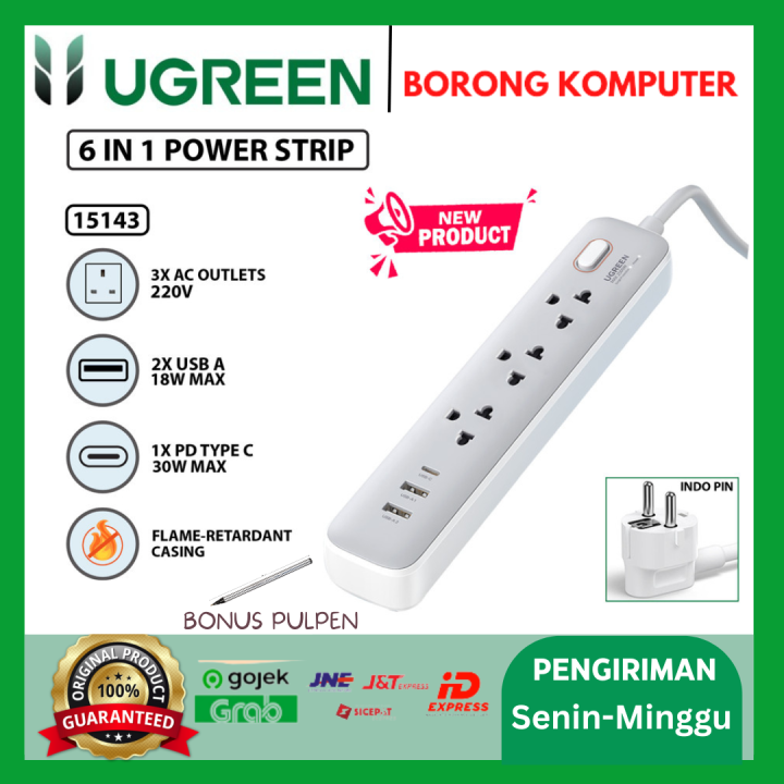 UGREEN Power Strip 6 IN 1 Stop Kontak Plug Adapter 30W USB Type C ...