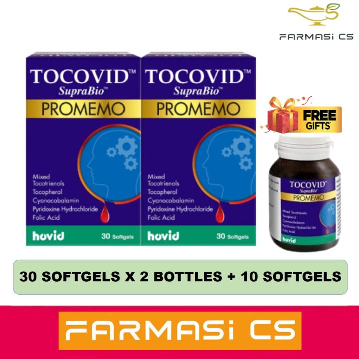 Tocovid Suprabio Promemo 30 Softgels x 2 Bottles + FREE 10 Softgels EXP ...