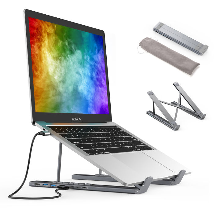 Aluminum 7-in-1 Laptop Stand with HDMI Hub: Foldable USB-C Dock for ...