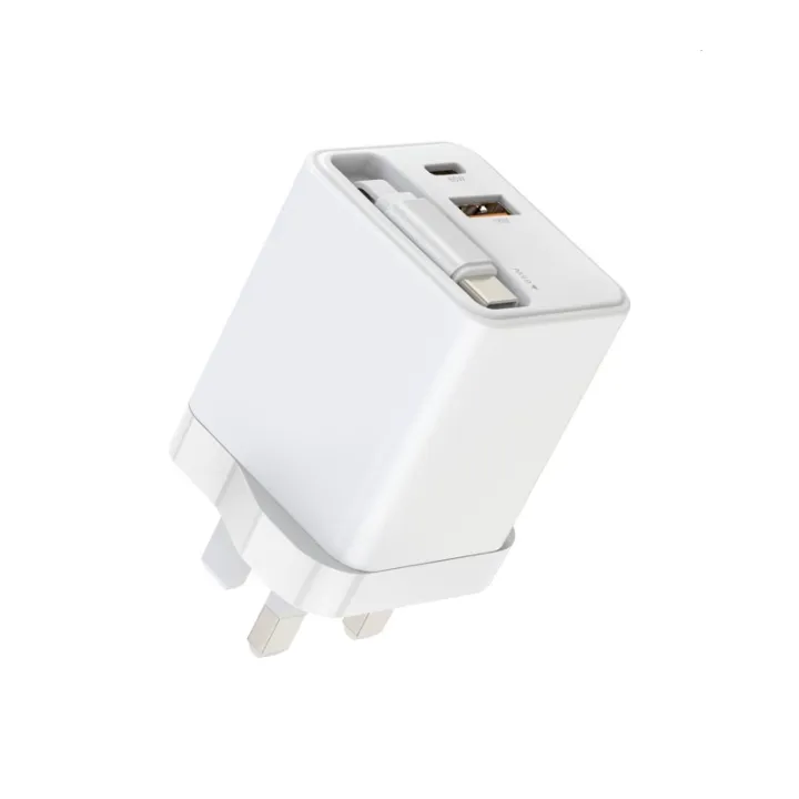 65W USB C Block Charging Adapter with Integrated Retractable Cable and ...