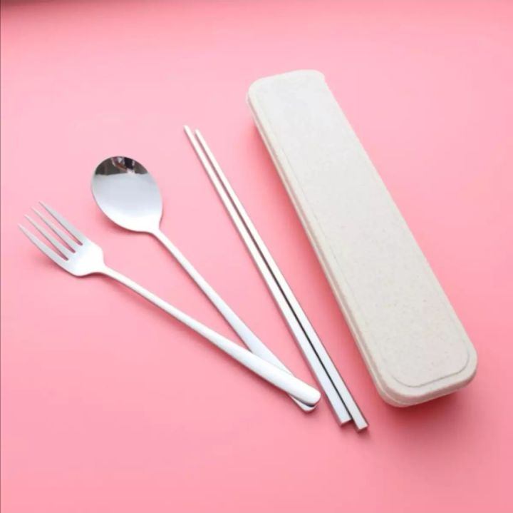 3IN1 Korean Metal Cutlery Set Chopsticks Spoon and Fork Stainless Steel ...