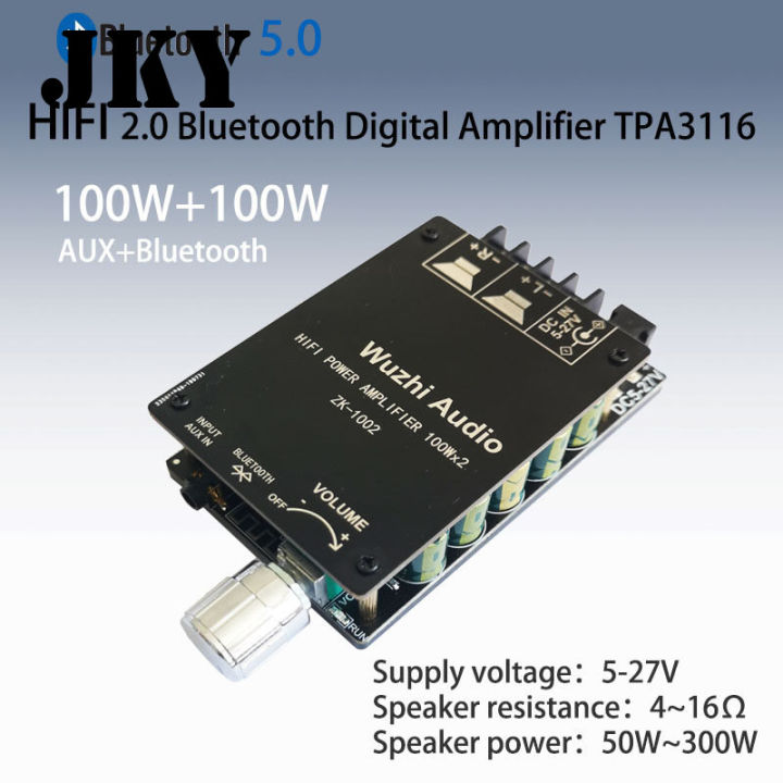 ZK-1002 100W+100W HIFI TPA3116 Bluetooth 5.0 High Power Digital Stereo Audio Amplifier Board ...