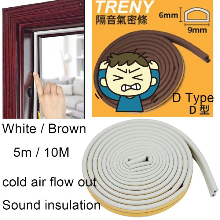 TRENY 5M/10M High Quality Self Adhesive D Type Doors Window Foam Seal Strip Soundproofing Anti ...