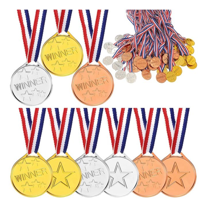 100 Pieces Kids Plastic Winner Award Medals Winner Medals Gold Silver ...
