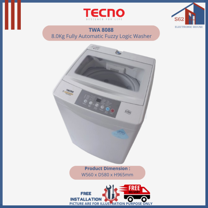 TECNO TWA 8088 8.0Kg Fully Automatic Fuzzy Logic Washer | Lazada Singapore