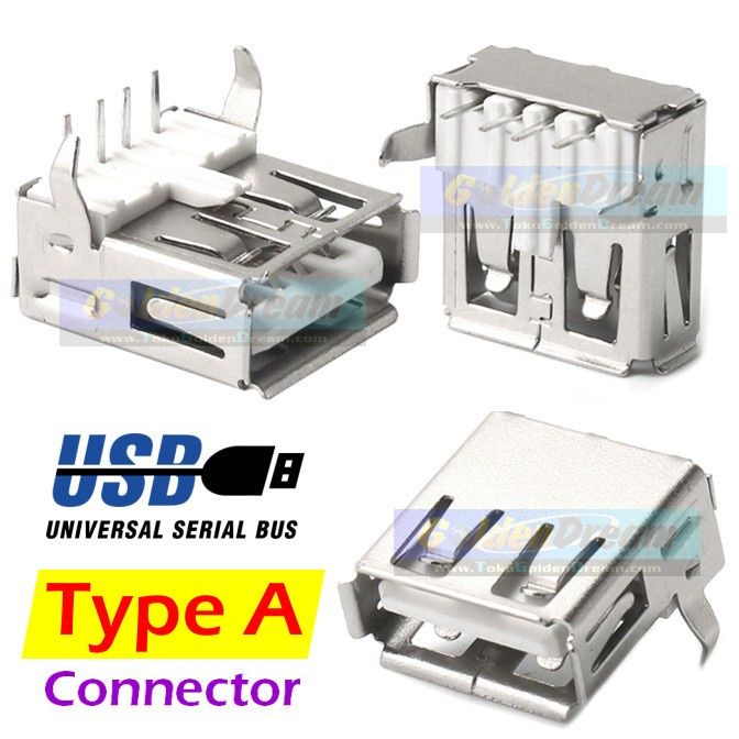 Socket USB Female PCB Mount Type-A 4 Pin Tekuk / Soket Konektor Tanam ...