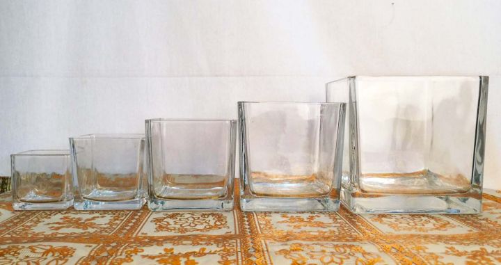 SQUARE GLASS VASE / CLEAR GLASS VASE / DECORATIVE GLASS VASE JCE ...