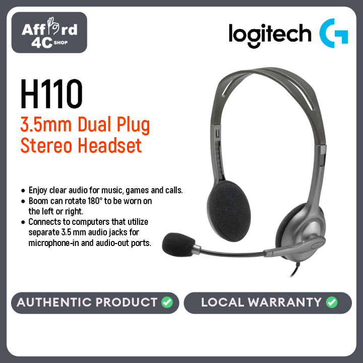 Logitech H110 Stereo Headset 3.5mm Dual Plug Computer Headset | Lazada PH
