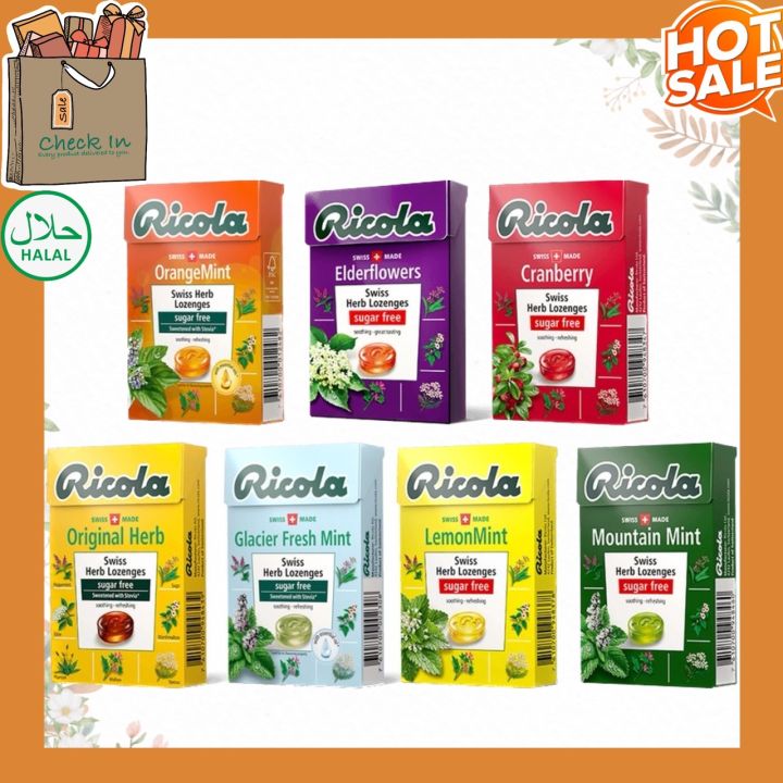Ricola Swiss Herb Lozenges Sugar Free 40 g. ริโคล่า ลูกอม สมุนไพร ปราศจากน้ำตาล 40 กรัม 7 รสชาติ ...