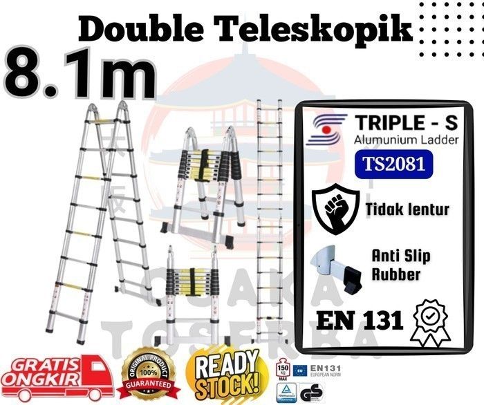 Tangga double teleskopik 8 meter ( 4m x 4m ) - TS2081 Tangga teleskopik ...
