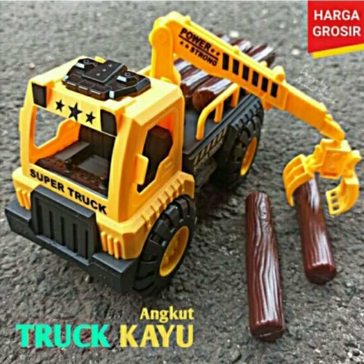 TRUCK LOGGING KAYU AK93 - MAINAN ANAK TRUCK MUAT KAYU KEREN WARNA MERAH ...