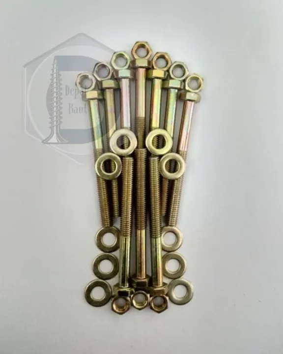 paket 10 set baut mur + ring plat m10 x 80 panjang 8cm kunci 14 ...
