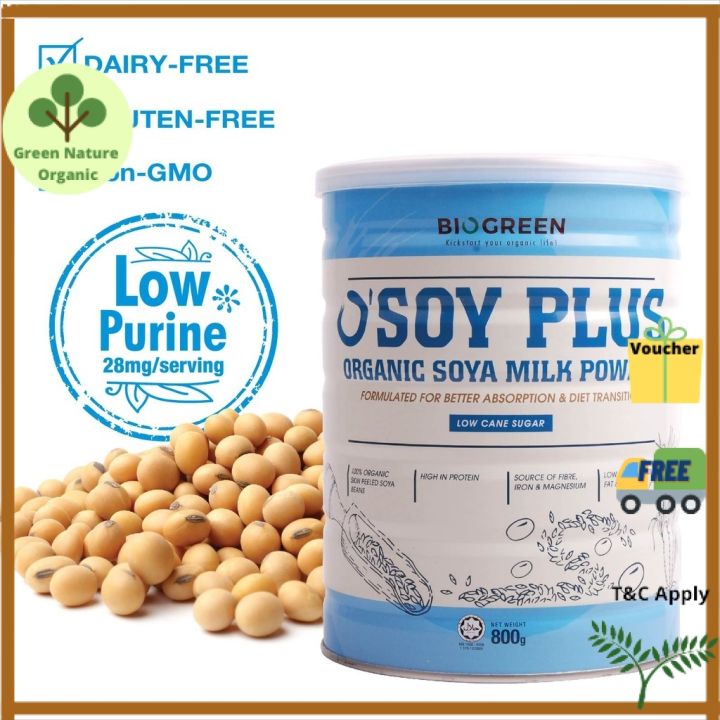 Biogreen O'Soy Plus Organic Soya Milk Powder (Low Cane Sugar), 800g ...