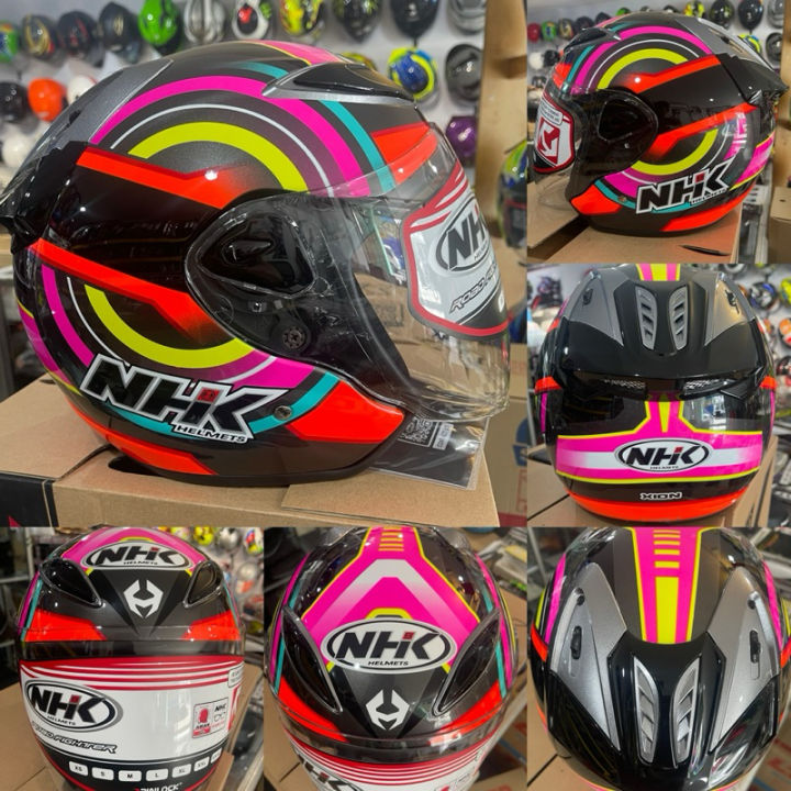 NHK R6 V2 XION BLACK ORANGE GLOSSY OPEN FACE HELMET (M/L) | Lazada