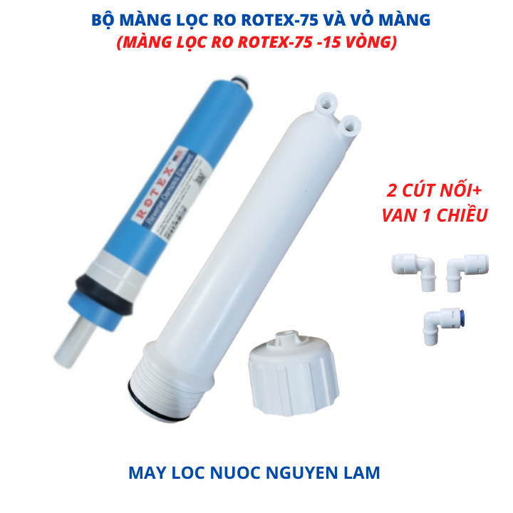 (HCM) Bộ Màng Lọc Ro ROTEX 75G (15 Vòng) & Vỏ Màng (2 Cút Nối + Van Một Chiều) | Lazada.vn