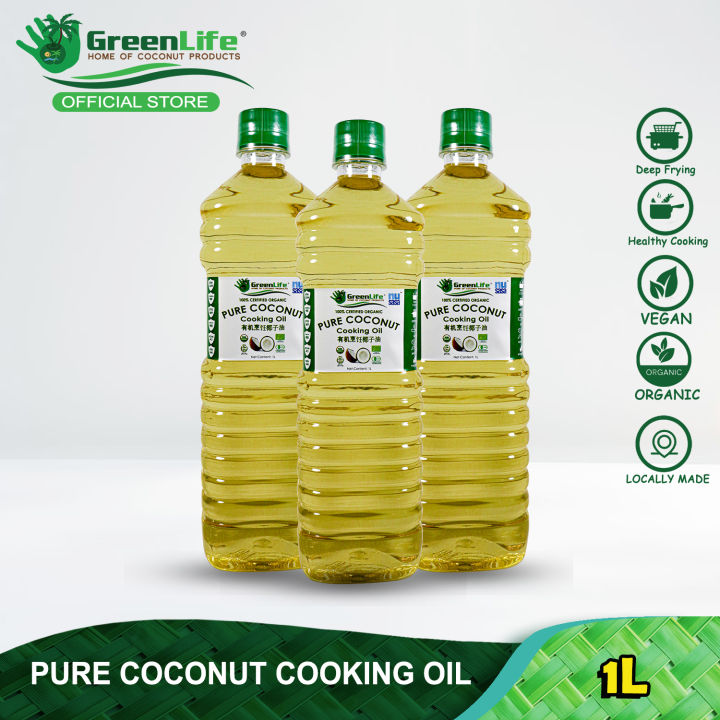 GreenLife 100% Certified Organic Pure Coconut Cooking Oil 1L set 3 Not Canola Olive Oil Avocado ...