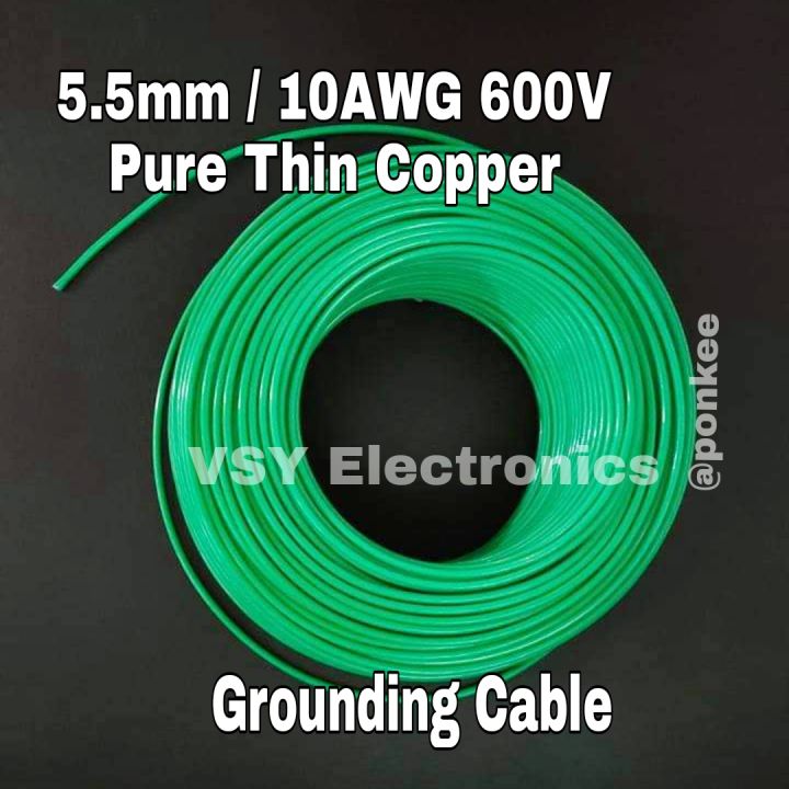 5.5mm / 10awg / Gauge 10 / Gauge 8 8.0mm THHN Pure Copper Green Yellow ...