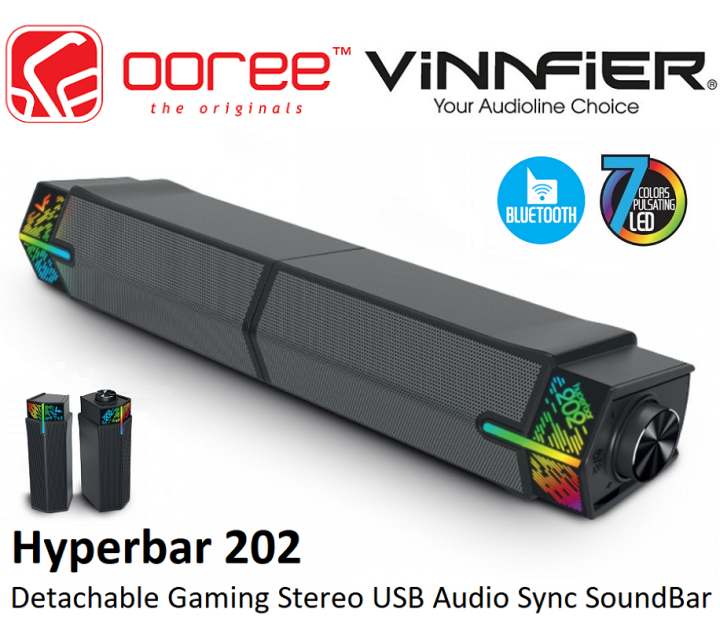 VINNFIER HYPERBAR 202 GAMING STEREO SOUND BAR USB AUDIO SYNC SPEAKER ...