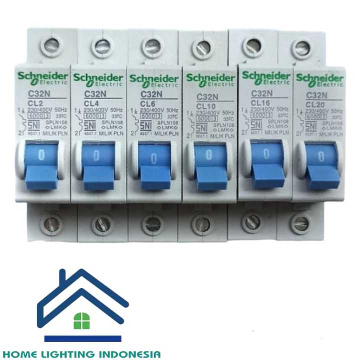 MCB SCHNEIDER 2A 4A 6A 10A 16A 20A 25A 35A 40A CL C32N BIRU SPLN PLN ...