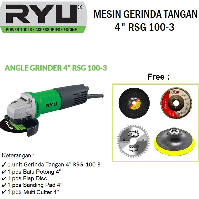 Ryu RSG 100-3 Angle Grinder 4 Inch / Mesin Gurinda / Gerinda Tangan 4 ...