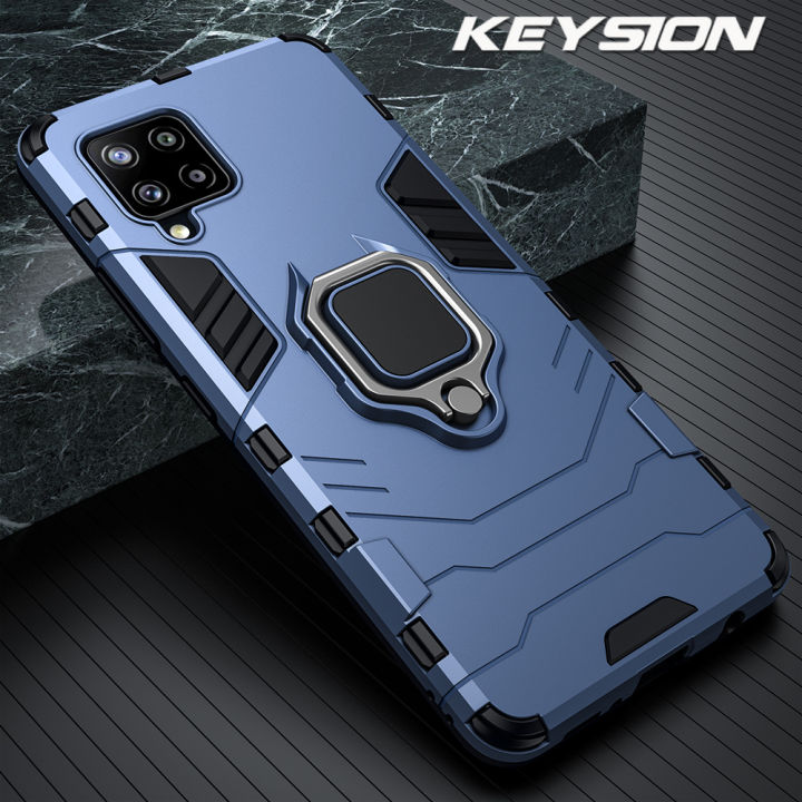 KEYSION Shockproof Armor Case for Samsung A12 A42 A32 5G Ring Stand Bumper Silicone Phone Back ...