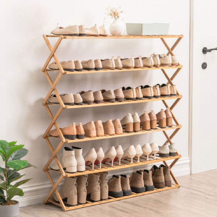 ชั้นวางรองเท้า Shoe Rack 5ชั้น 6ชั้น ชั้นวางรองเท้าไม้ พับเก็บได้ ไม่ต้องติดตั้ง Alliswell ...