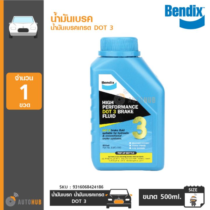 Bendix Brake Fluid น้ำมันเบรคเกรด DOT 3 ขนาด 500 ml. 1 ขวด (9316068424186) | Lazada.co.th