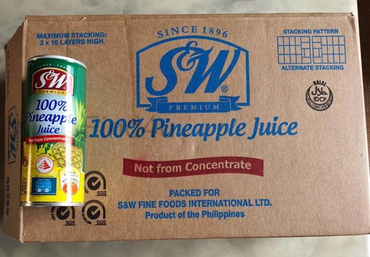S&W 100% Pure Pineapple Juice 24tin x 240ml (Carton) 凤梨果汁 黄梨水 Air Nanas ...