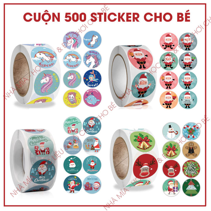 Cuộn 500 sticker khen thưởng trang trí hoạ tiết đang yêu cho bé ...