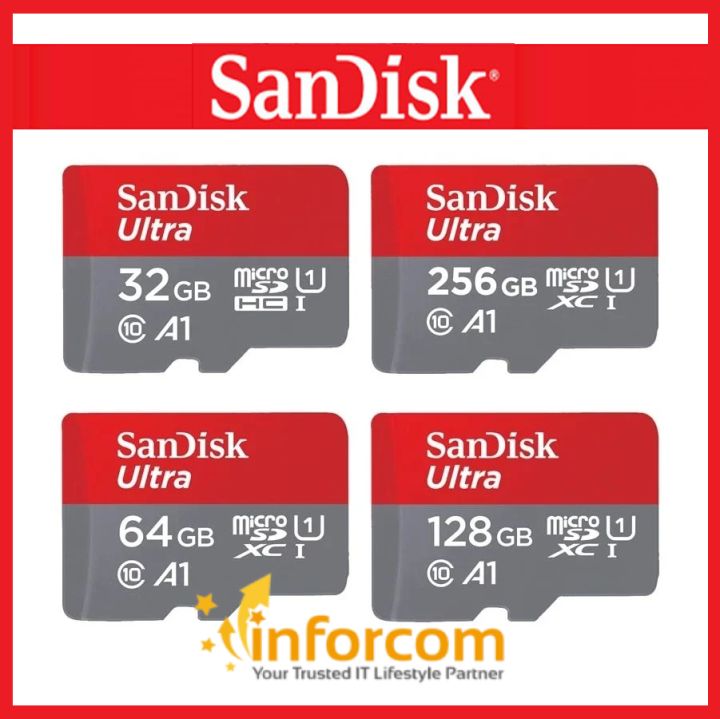 SanDisk Ultra A1 microSD / microSDXC Full HD 1080 UHS-I U1 (Up to 120MB/s Read Speed) 32GB 64GB ...