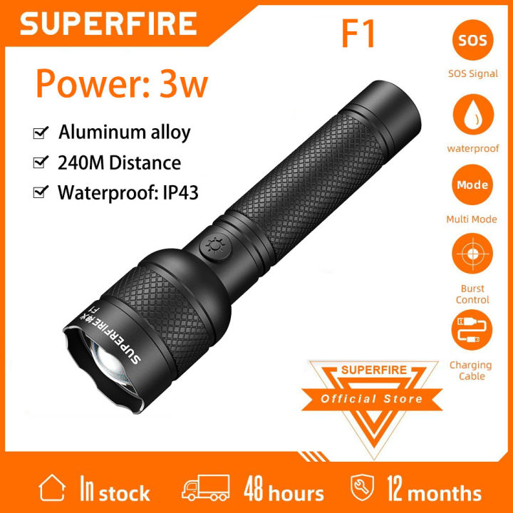 SUPERFIRE Flashlight F1 Portable Type-C Rechargeble Aluminum Alloy Torch Light Zoomable Camping ...