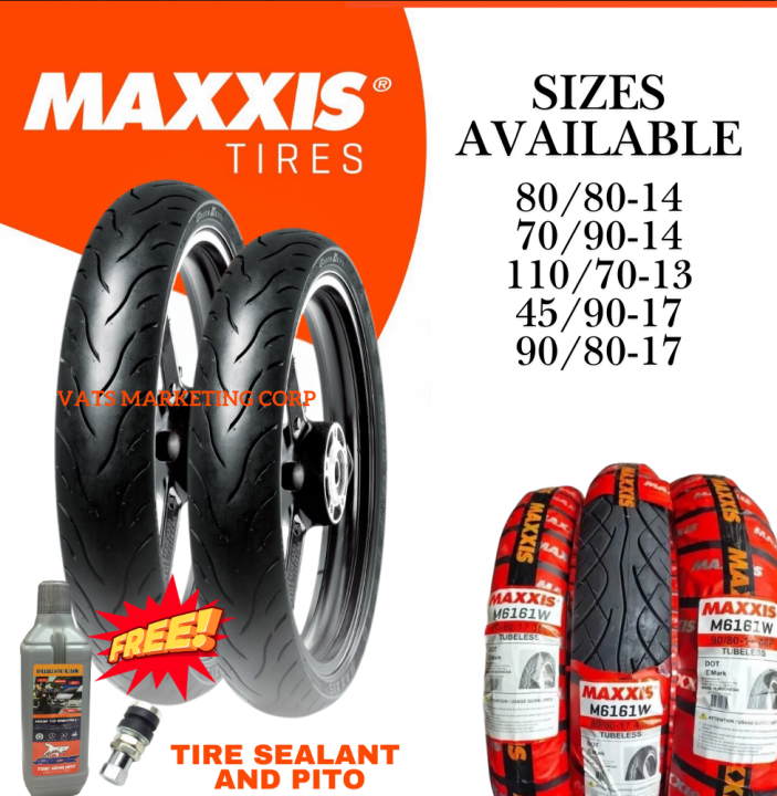 MAXXIS TIRE 80/80-14, 70/90-14, 110/70-13, 90/80-17, 45/90-17( FREE PITO AND SEALANT) | Lazada PH