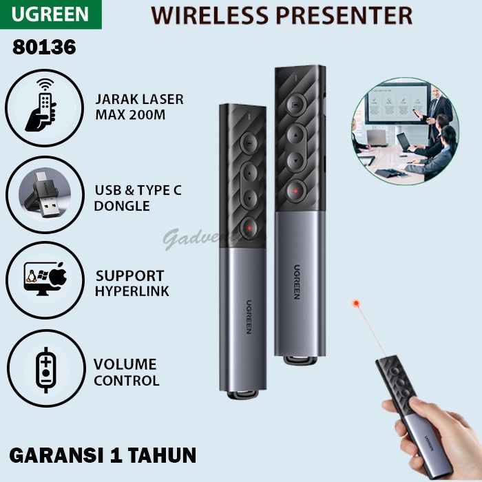 UGREEN Wireless Pointer Red Light Laser Merah Remote Presentasi Laptop ...