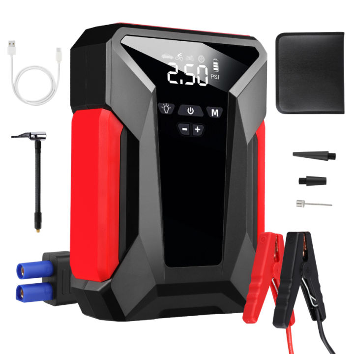 Car Jump Starter Power Pack With Air Compressor, 1800A 12V 39800mAh Car ...