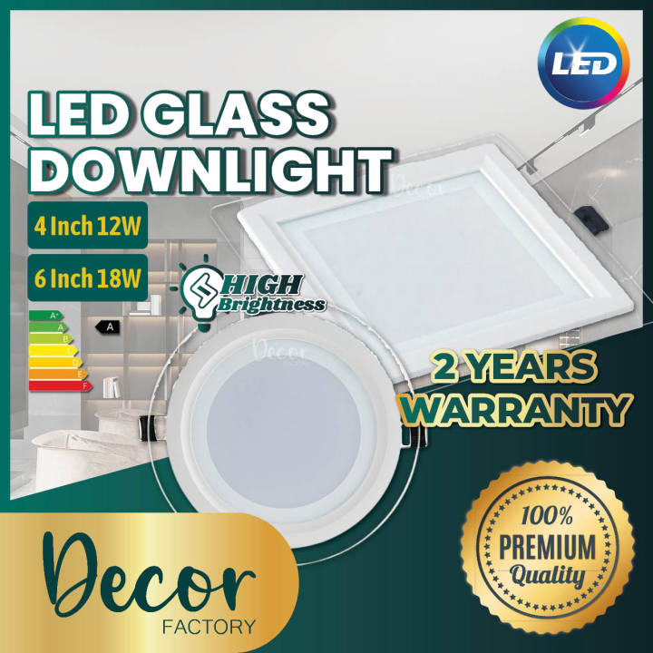 LED Downlight Glass Recess 12W 4inch / 18W 6inch Round Square LED Panel ...