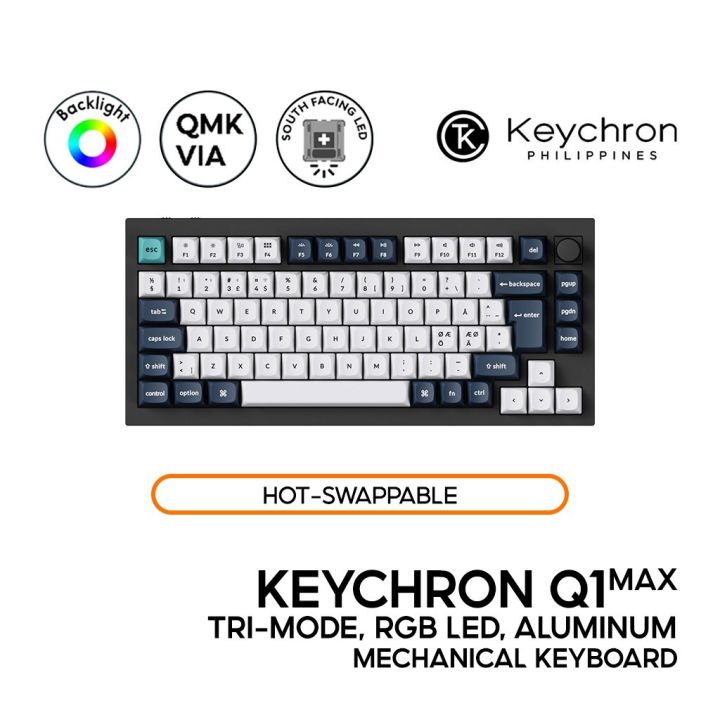 Keychron Q1 Max Knob QMK/VIA Keyboard Carbon Black, 75%, Tri-mode, RGB ...