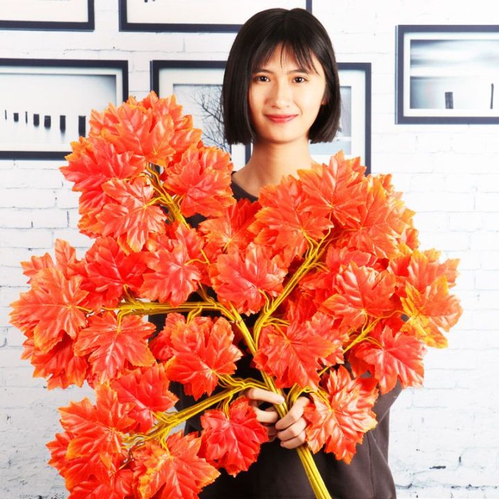 Artificial Red Maple Leaves Plastic Maple Branches Green Plants Ginkgo ...